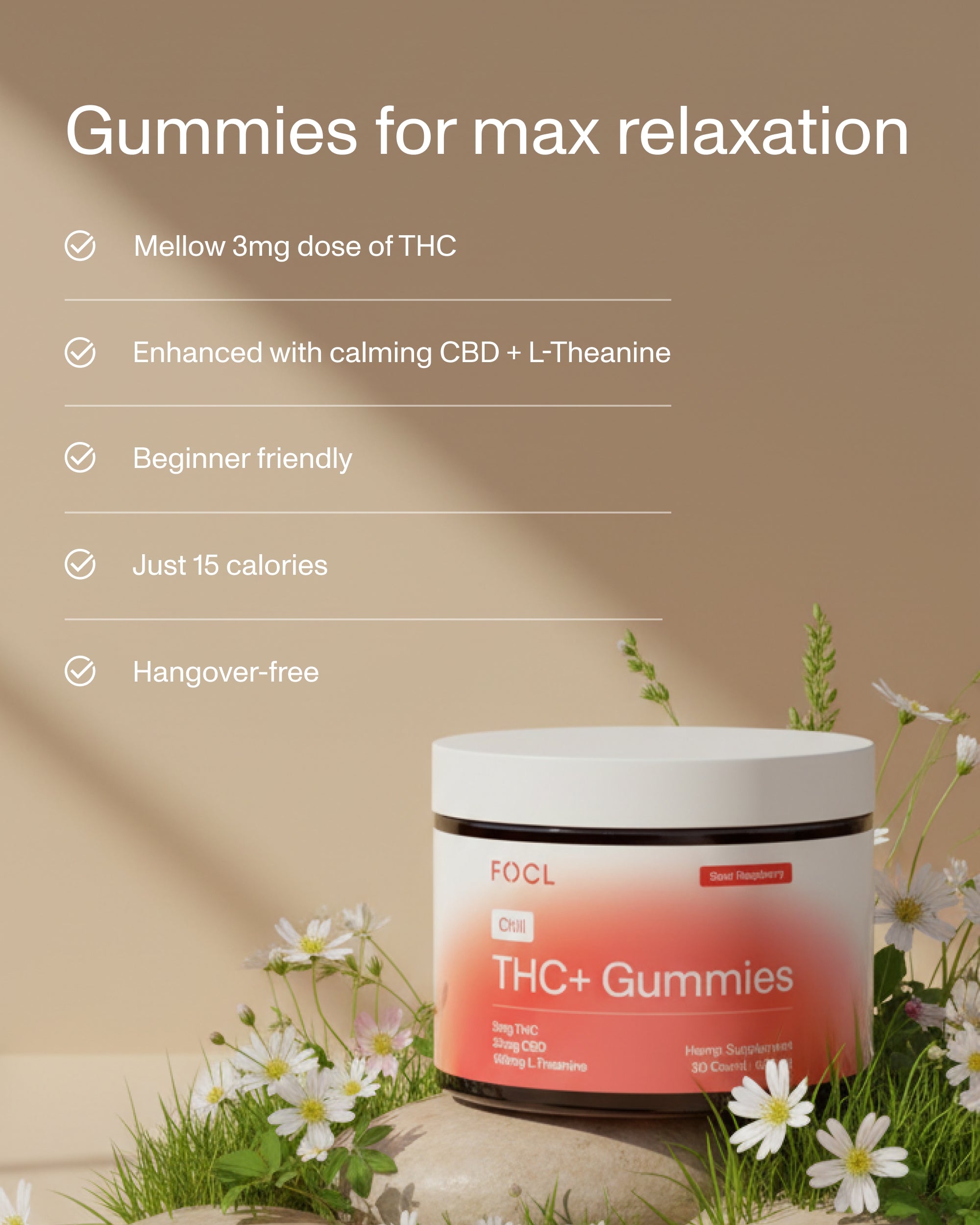 THC+ Chill Gummies 3mg THC | Calm & Relaxed Mood | FOCL